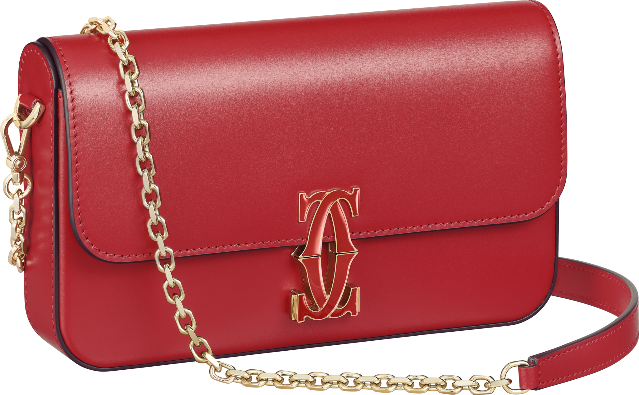 CRL1002371 - Mini model chain bag, C de Cartier - Red calfskin, golden ...